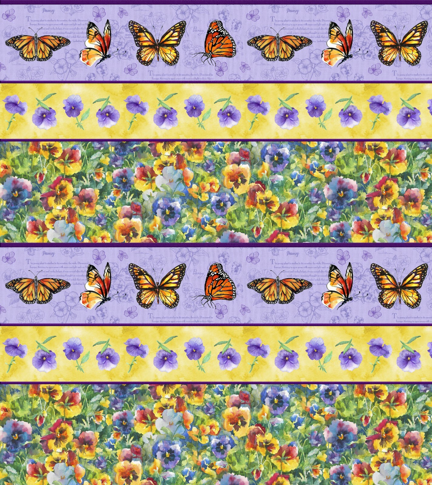 Pretty Pansies Cotton Fabrics by Sykel-100% Cotton Panels and Fabrics ...