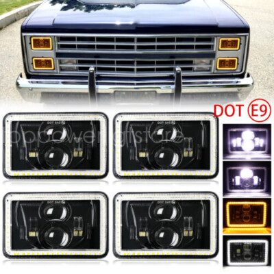 4pcs 4X6" Halo DRL Hi/Lo LED Headlights Fit 1980-1986 Chevy C10 C20 C30 ...