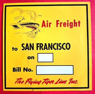 FLYING TIGER AIRLINE Baggage Label Sticker Air Freight San Francisco 4 ...