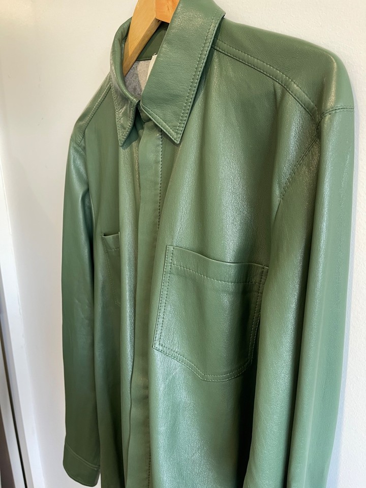 Nanushka Green Vegan Leather Declan Shirt Medium | eBay UK