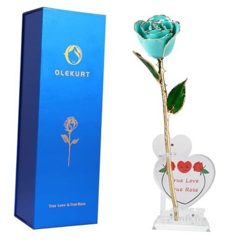 24K Gold Dipped Rose, 11'' High, Real Sky Blue Rose, Anniversary & A ...