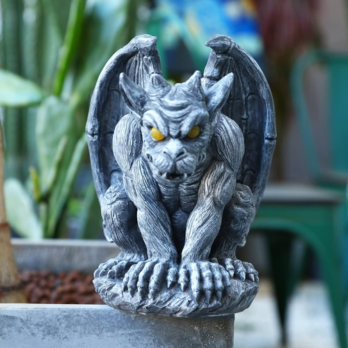 Large Winged Gargoyle Statue with Solar Lights Outdoor Decor, Sitting ...