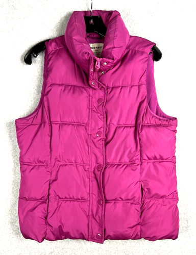 Old Navy Womens Medium Puffer Vest Berry Quilted Zip Button Outdoor ...