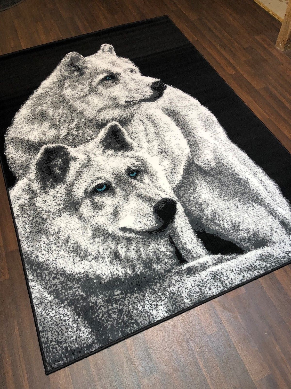 TOP QUALITY WOVEN RUG 160CMX230CM 8FTX5FT WOLVES STUNNING BLACK/GREYS ...