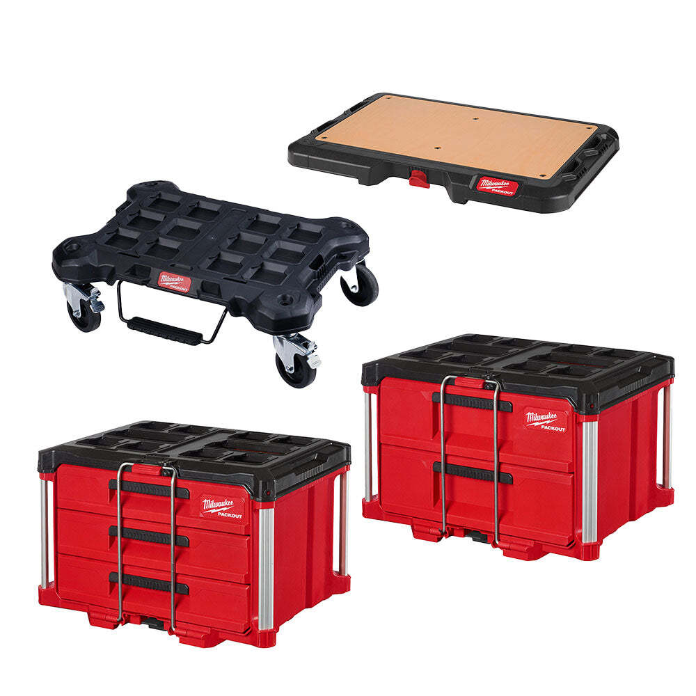 Milwaukee 48-22-8442PO PACKOUT 3 / 2 Drawer Combo Tool Box w/ Work Top ...