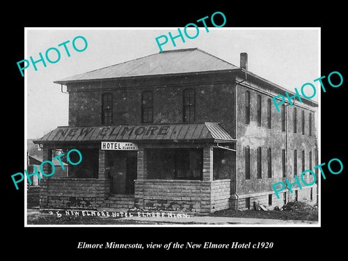 OLD POSTCARD SIZE PHOTO OF ELMORE MINNESOTA THE NEW ELMORE HOTEL c1920 ...
