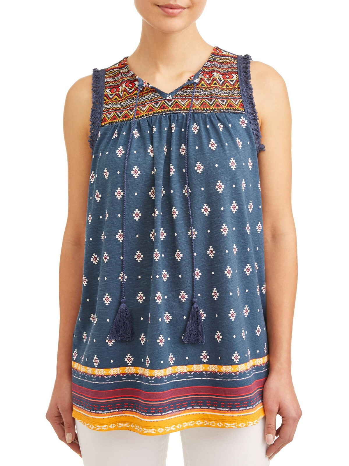 Cherokee Women's Embroidered Lace Peasant Tank Top with Fringe | eBay