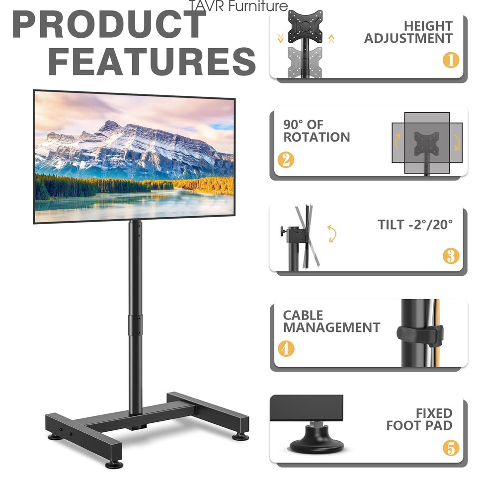 Universal Mobile Tilt TV Cart Rotatable TV Stand with Wheels for 13-50 ...