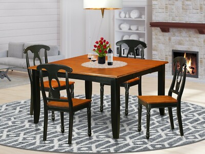 5pc dining set, 54x54 square dining table with leaf + 4 wood chairs ...