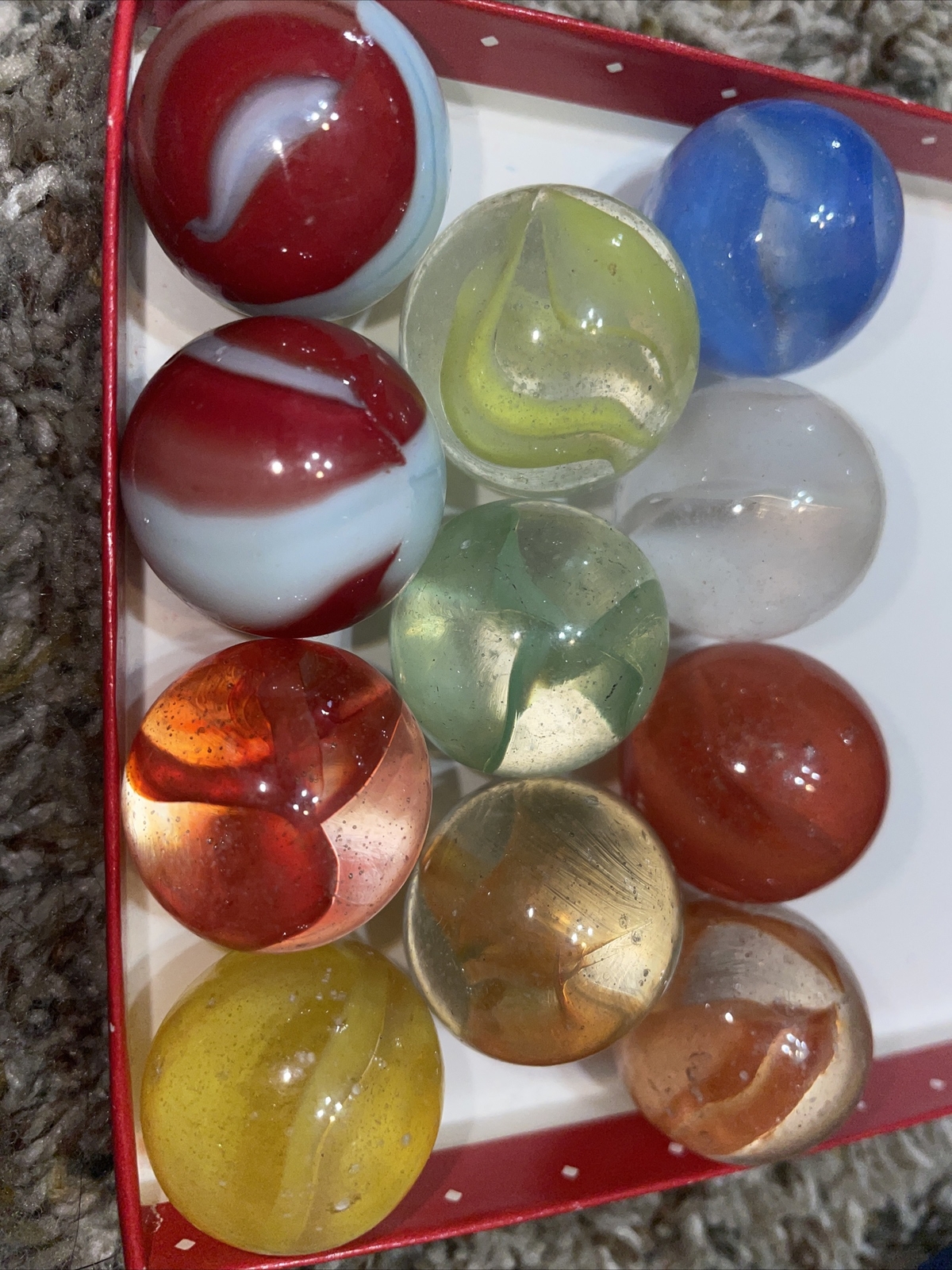 Lot Of 10 Vintage Glass Marbles Milky White Toy Game Shooter Agate ...