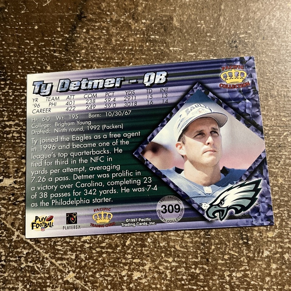 1997 Pacific Football Card #309 Ty Detmer Eagles | eBay