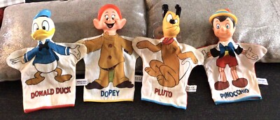 LOT OF FOUR VINTAGE 60’s DISNEY HAND PUPPETS DONALD PLUTO DOPEY ...