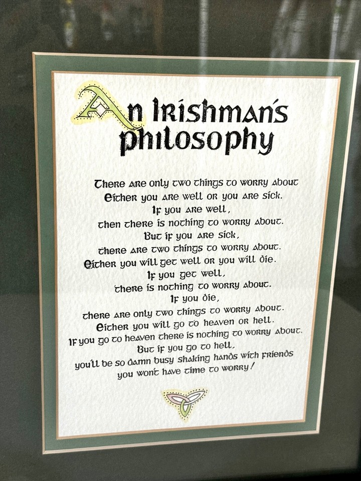 AN IRISHMAN'S PHILOSOPHY Original Calligraphy Art Framed Matted 14"x11 ...