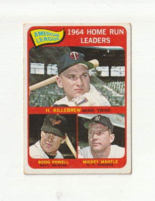 1965 Topps Baseball 1964 AL HR Leaders #3 Mantle,Killebrew,Powell Ex | eBay