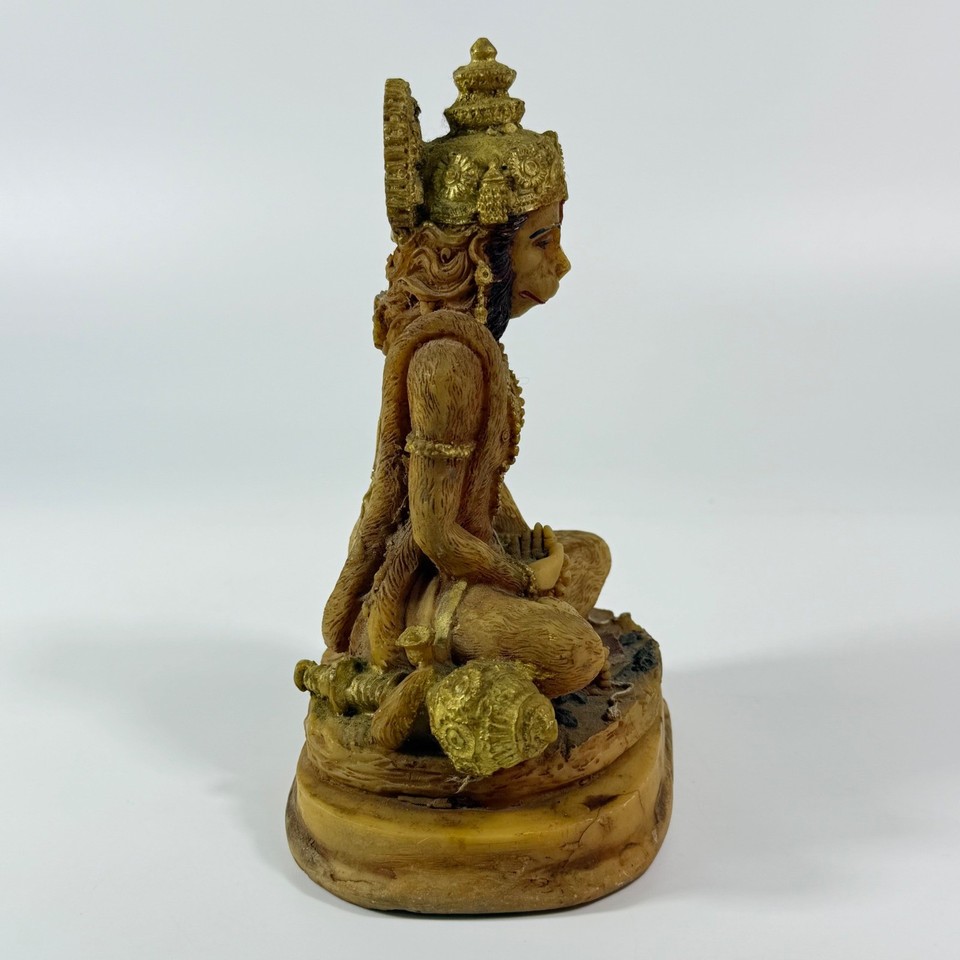 Sitting Hanuman Statue Gold Crown Meditation Resin Figurine Spiritual ...