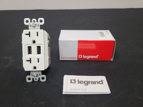 Pass & Seymour Decora Style Receptacle with USB Charger TR5362USB-W New ...