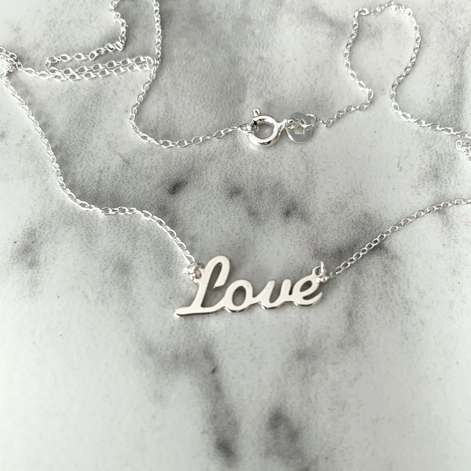 LOVE Name Plate Necklace Pendent Silver female Personalized Valentines ...