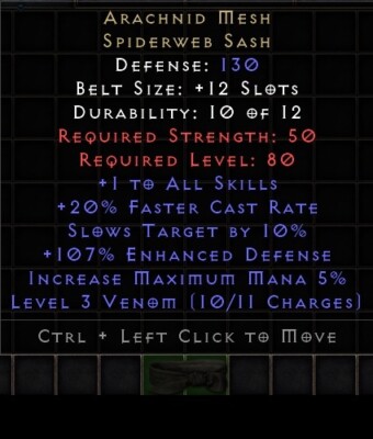 Arachnid Mesh Spider Belt - D2R Diablo II Resurrected PC Xbox PS4 PS5 ...