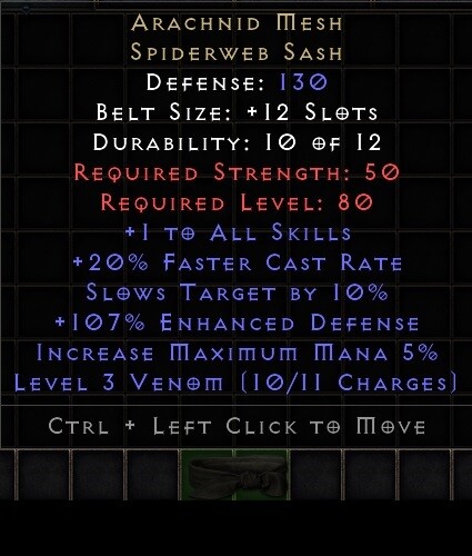 Arachnid Mesh Spider Belt - D2R Diablo II Resurrected PC Xbox PS4 PS5 ...