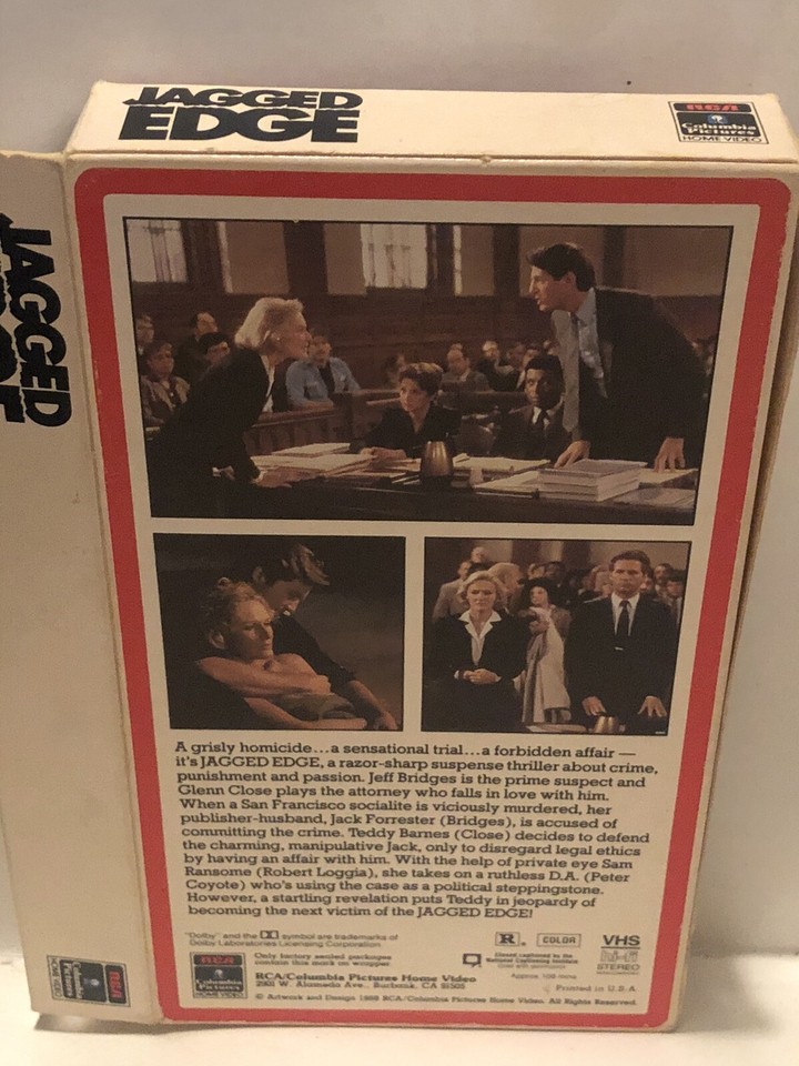 Jagged Edge Vhs Tape Jeff Bridges Glenn Close Peter Coyote Robert ...