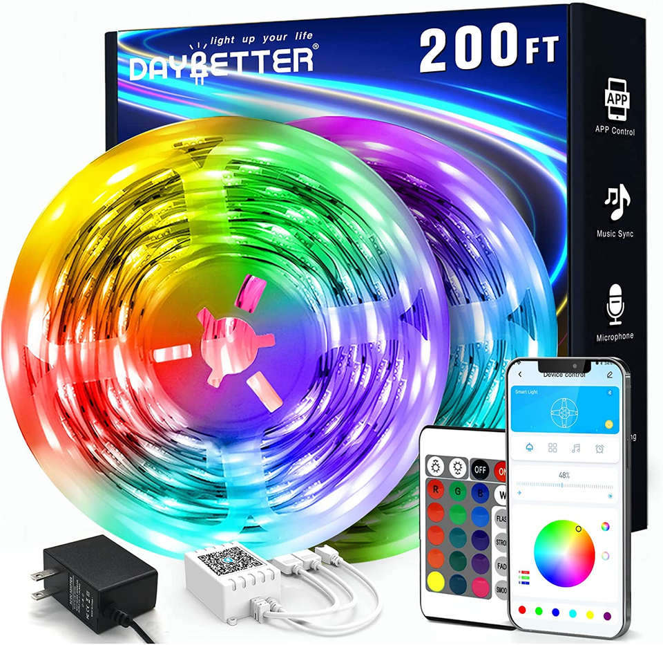 200Ft LED Strip Lights Remote Control Bedroom for Indoor Use with App ...