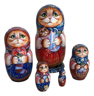 Red Cat Mama Baby Kitten Russian Hand Painted UNIQUE Nesting Doll | eBay