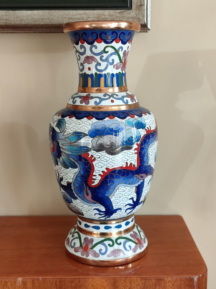 Vintage Chinese Cloisonné Dragon Hand Painted Brass Vase | eBay UK