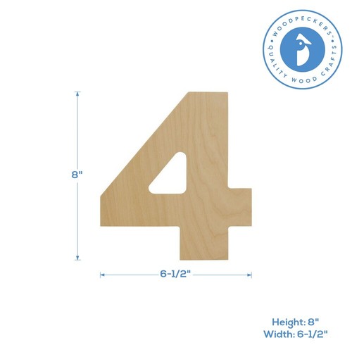 Wooden Number 4, 12 inch, Unfinished Large Wood Numbers for Crafts ...