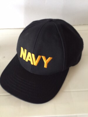 VTG US Navy Snapback Hat Black Gold Embroidered Spellout Made in USA ...
