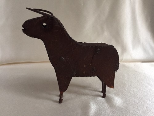 Rustic Primitive Metal Bull Art Figurine 8” Tall 8” Long Great For Farm ...