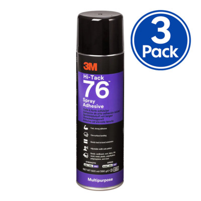 3M Hi-Tack 76 Spray Adhesive Clear 535ml Bonding Rubber Fabric Felt x 3 ...