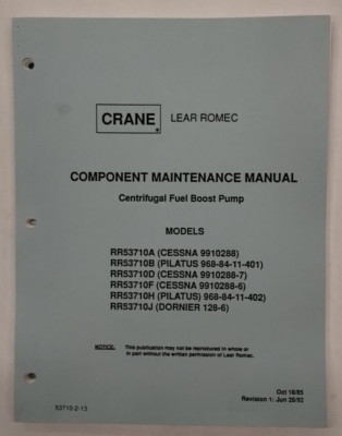 Crane Lear Romec Centrifugal Fuel Boost Pump Component Maintenance ...