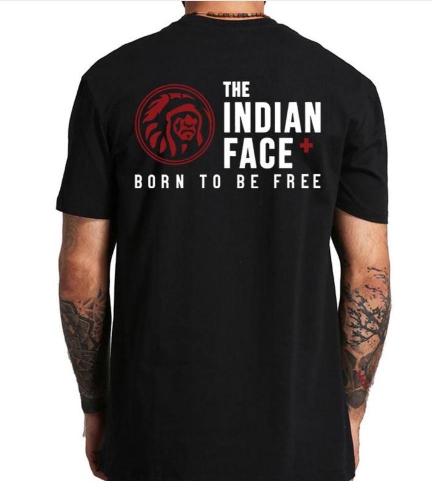 THE INDIAN FACE Black XL T-shirt with logos on front and back. 100% ...