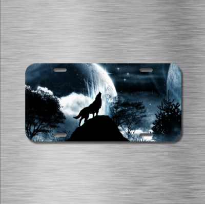 Howling Wolf Logo Full Moon Werewolf Nature License Plate Front Auto ...