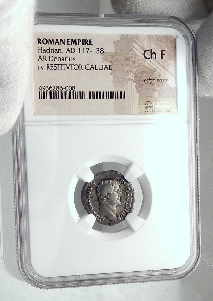 HADDRIAN & GALLIA Authentic Ancient RESTITVTOR GALLIAE Silver Coin NGC ...