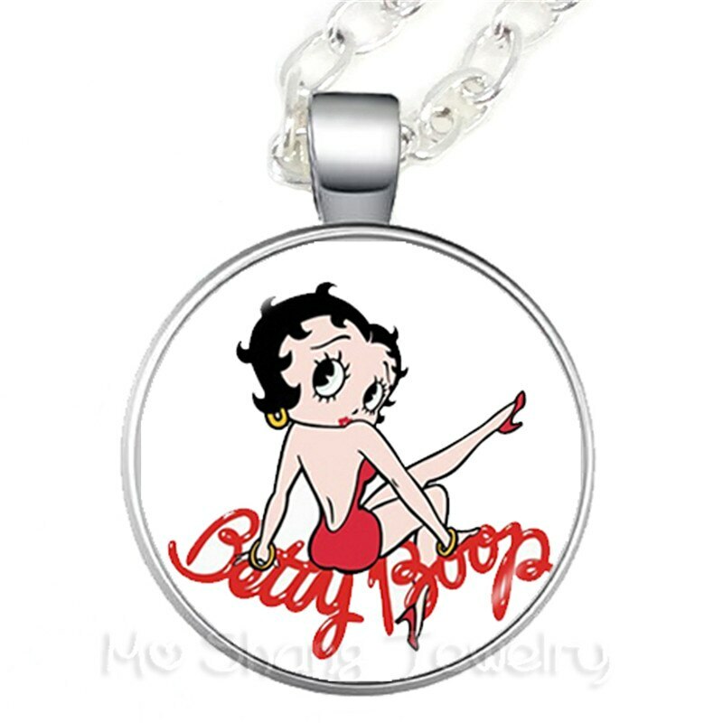 BETTY BOOP charm ART pendant 18" Sterling Silver necklace Gold Gift Box ...