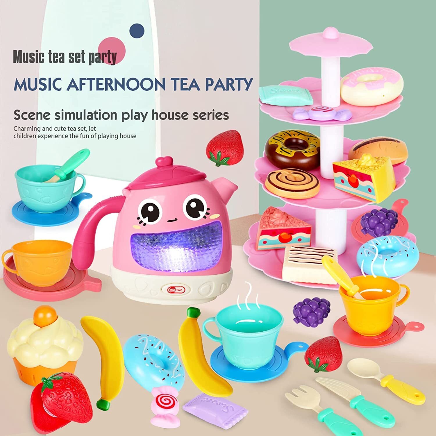 48-Piece Music Tea Party Teapot Pretend Food Toy Play Set | eBay Australia
