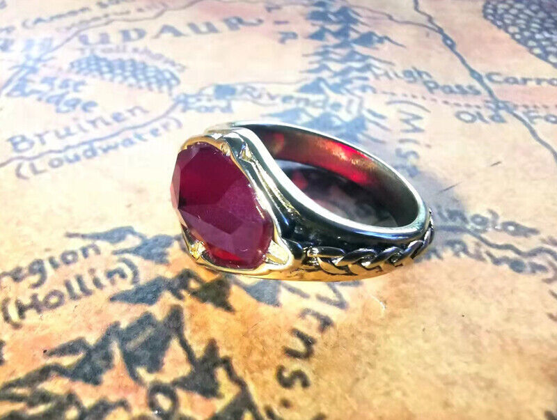 The Lord of the Rings Gandalf Replica Ring LOTR Narya Fire Red Finger ...
