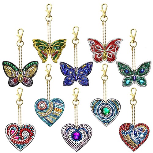 10pcs Cute 5D DIY Kids Diamond Keychain Gift Double Sided Key Ring Full ...