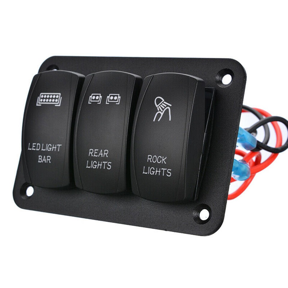 3 Gang Toggle Rocker Switch Panel Blue LED Light for Car Marine Boat ...