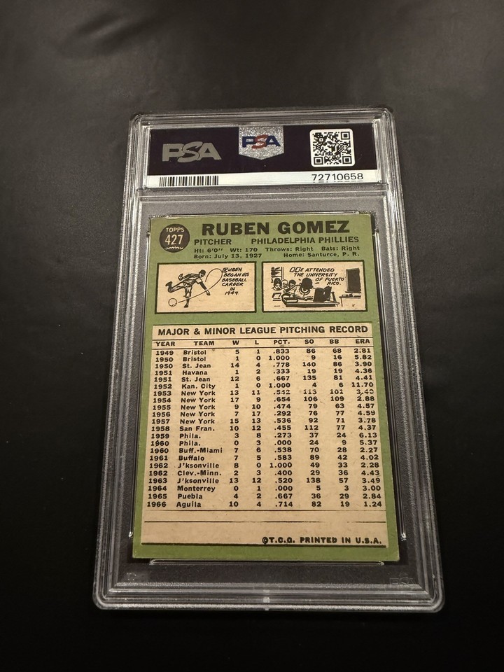 1967 Topps Ruben Gomez #427 Stats Line Nearly Gone PSA 3 VG | eBay