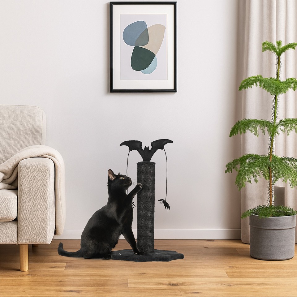 Portable Halloween Gothic Cat Scratching Post with Spider Dangling Toys ...