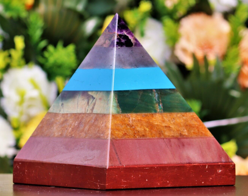 140MM Seven Chakra Gemstone Pyramid Natural Healing Egyptian Spiritual ...