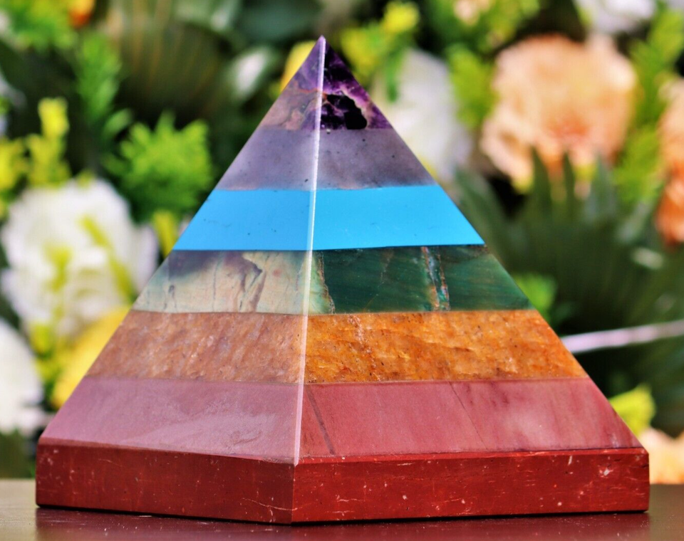 140MM Seven Chakra Gemstone Pyramid Natural Healing Egyptian Spiritual ...
