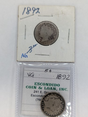 1892 V Nickel (w/cents) - VG - Dealer Grade & 1892 AG - 2 coins | eBay
