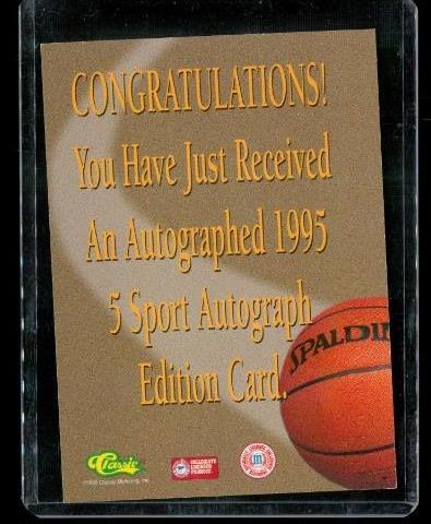 Vintage 1995 CLASSIC 5 SPORT AUTOGRAPH Basketball Card FRED HOIBERG ...