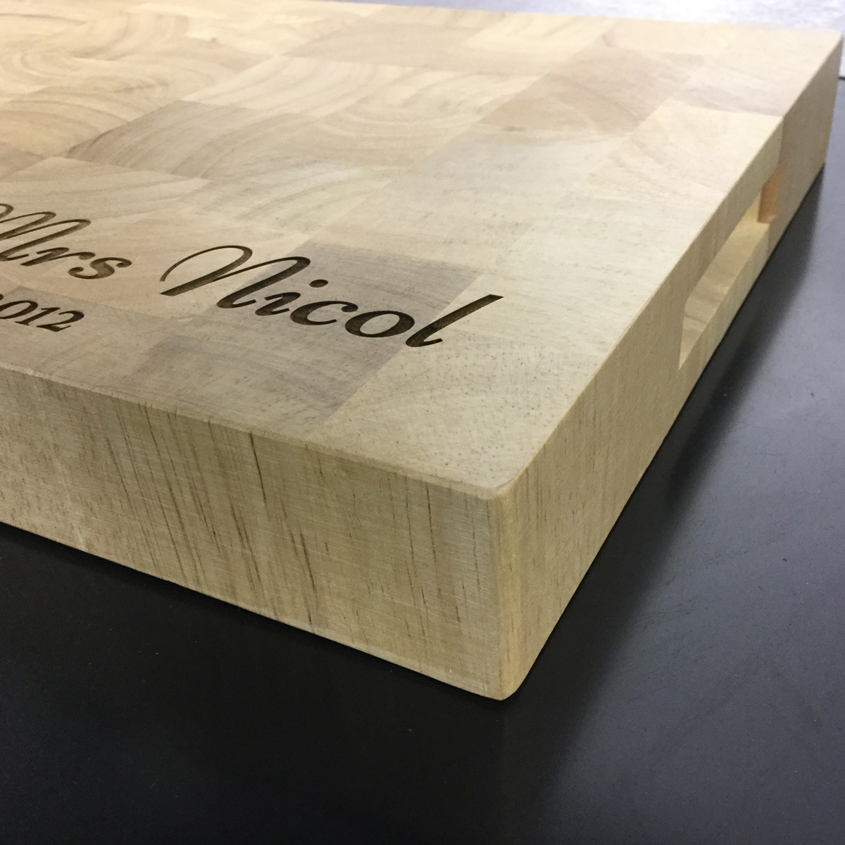 Personalised Thick End Grain Heveawood Chopping Block Engraved Birthday ...