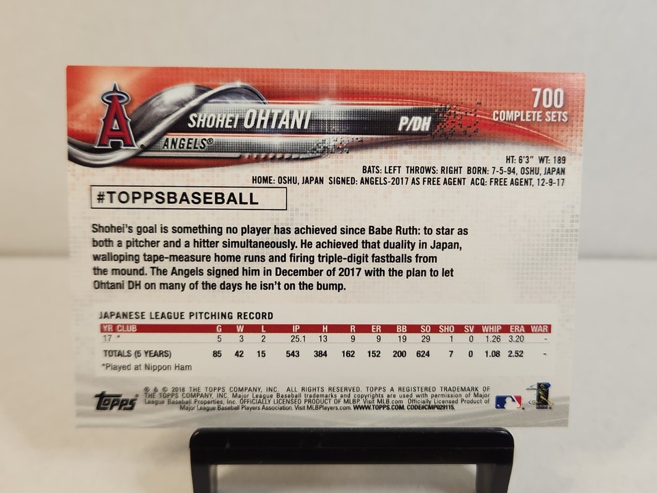 (8) 2018 Topps Shohei Ohtani RC Lot #700 700 US1 US158 US189 US285 ...