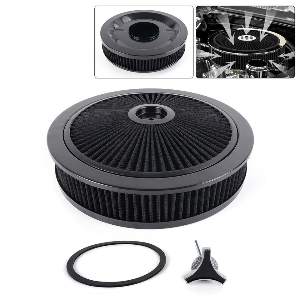 Black 14in x 3in Air Cleaner Set Super Flow Washable Element Recessed ...