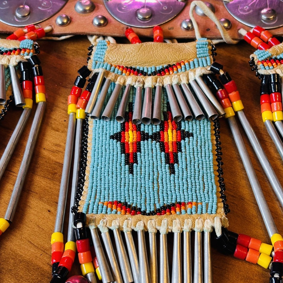 Native American Leather Belt Beadwork Adornments And Pouch Handmade ...